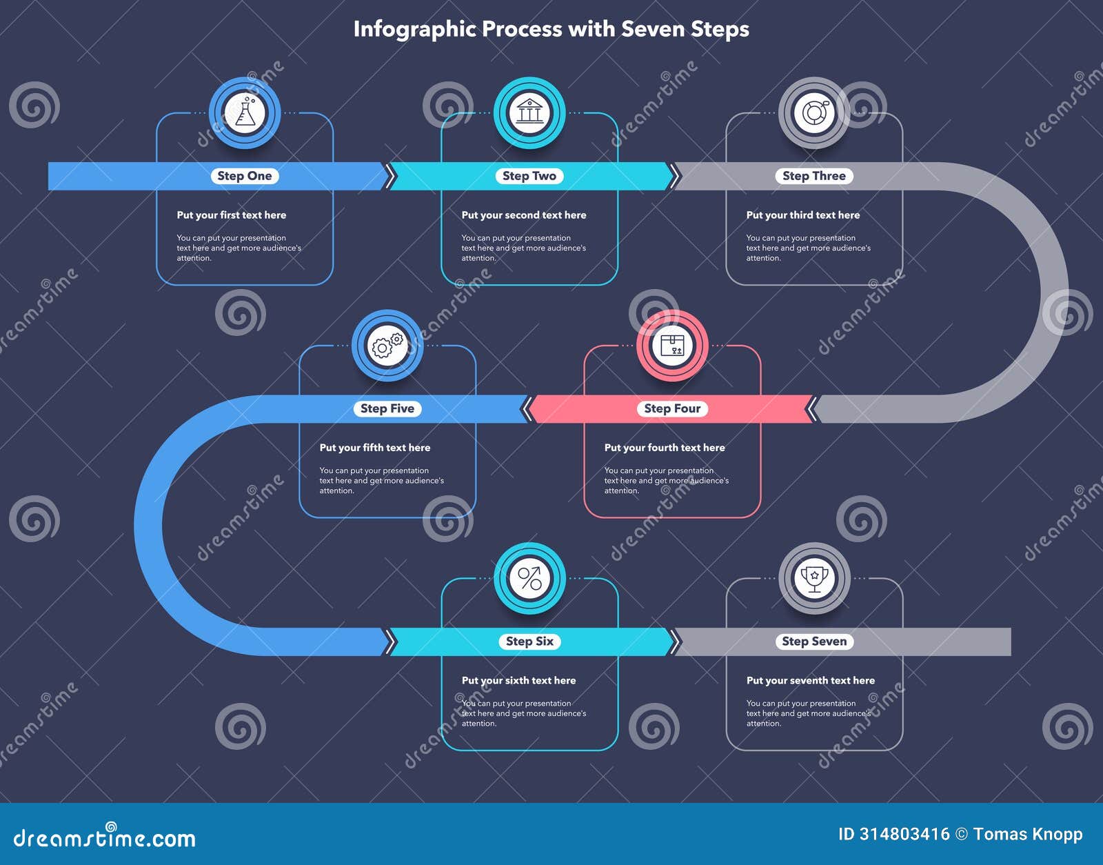 Infographic Process Diagram Divided into Seven Steps with Minimalistic ...