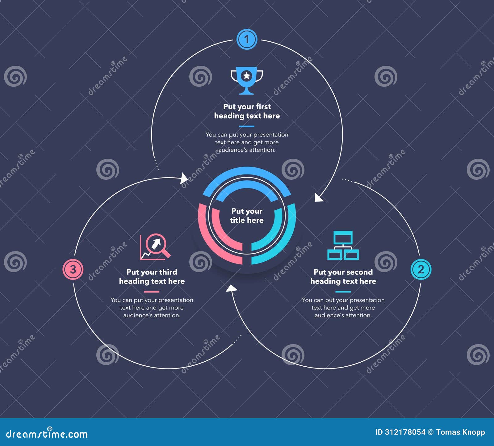 Infographic Process Template with Three Stages - Dark Version Stock ...