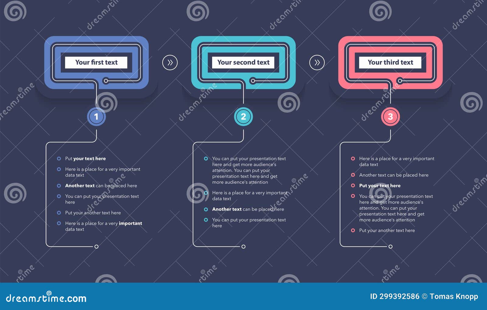 Infographic Process Template with Three Steps - Dark Version Stock ...