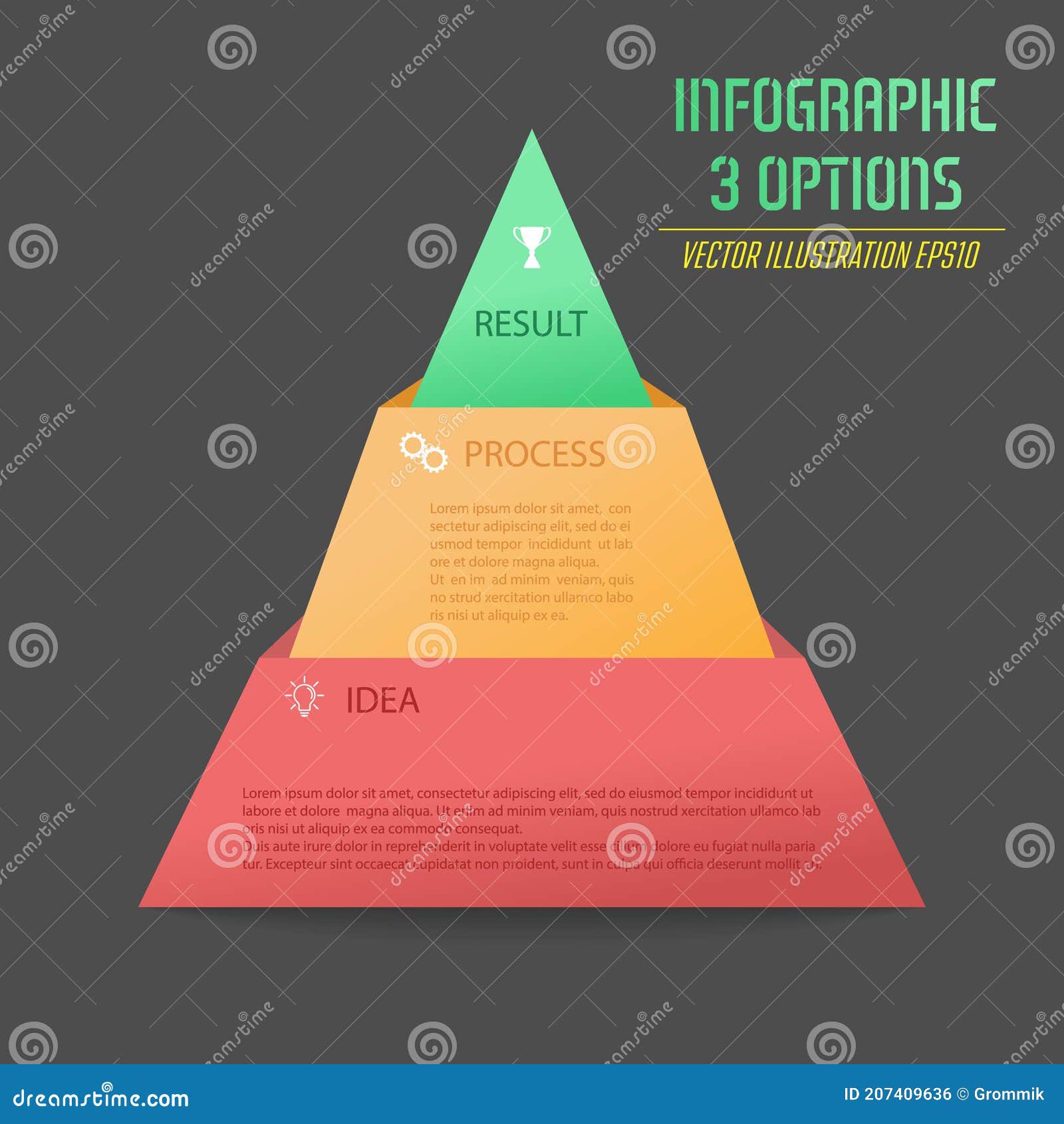 Infographic Pyramid. the Triangle Diagram is Divided into 3 Parts Stock ...