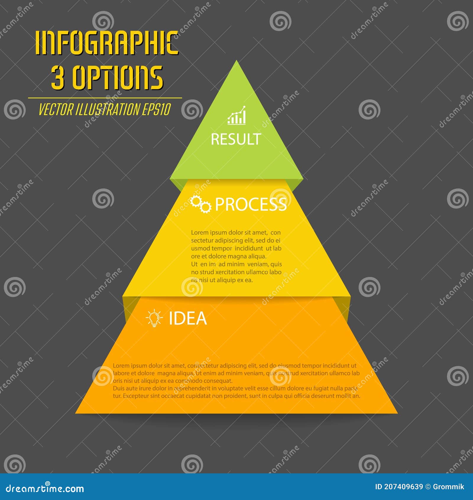 Infographic Pyramid. The Triangle Diagram Is Divided Into 3 Parts ...