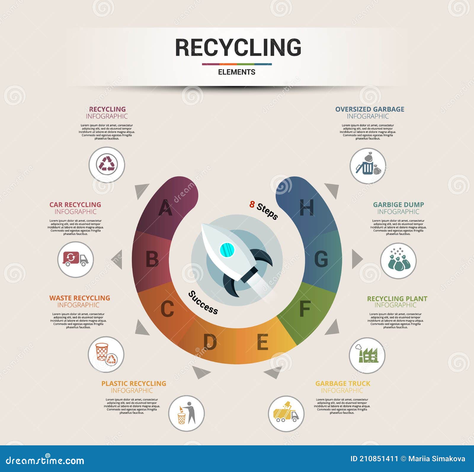 Infographic Recycling Template. Icons in Different Colors. Include ...