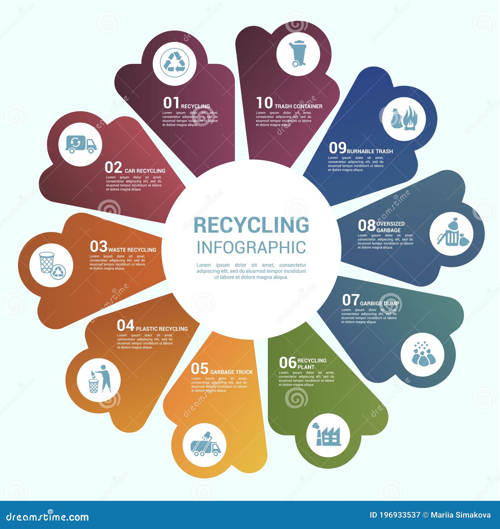 Infographic Recycling Template. Icons in Different Colors. Include ...