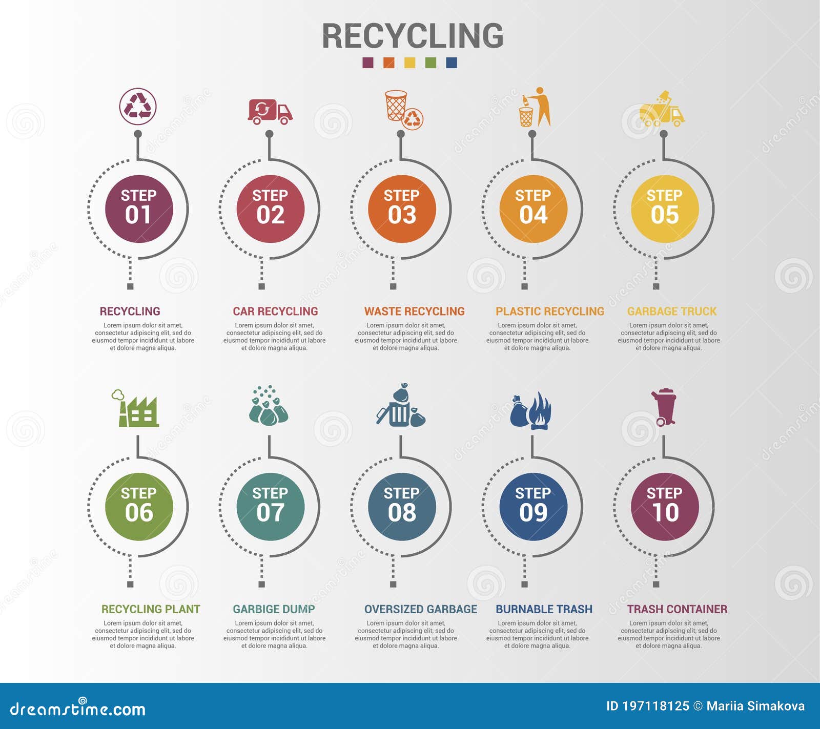 Infographic Recycling Template. Icons in Different Colors. Include ...