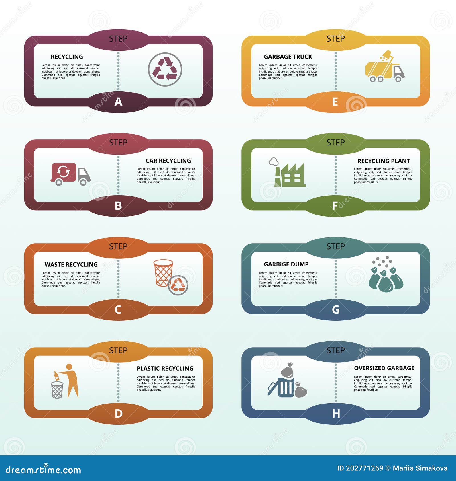 Infographic Recycling Template. Icons in Different Colors. Include ...