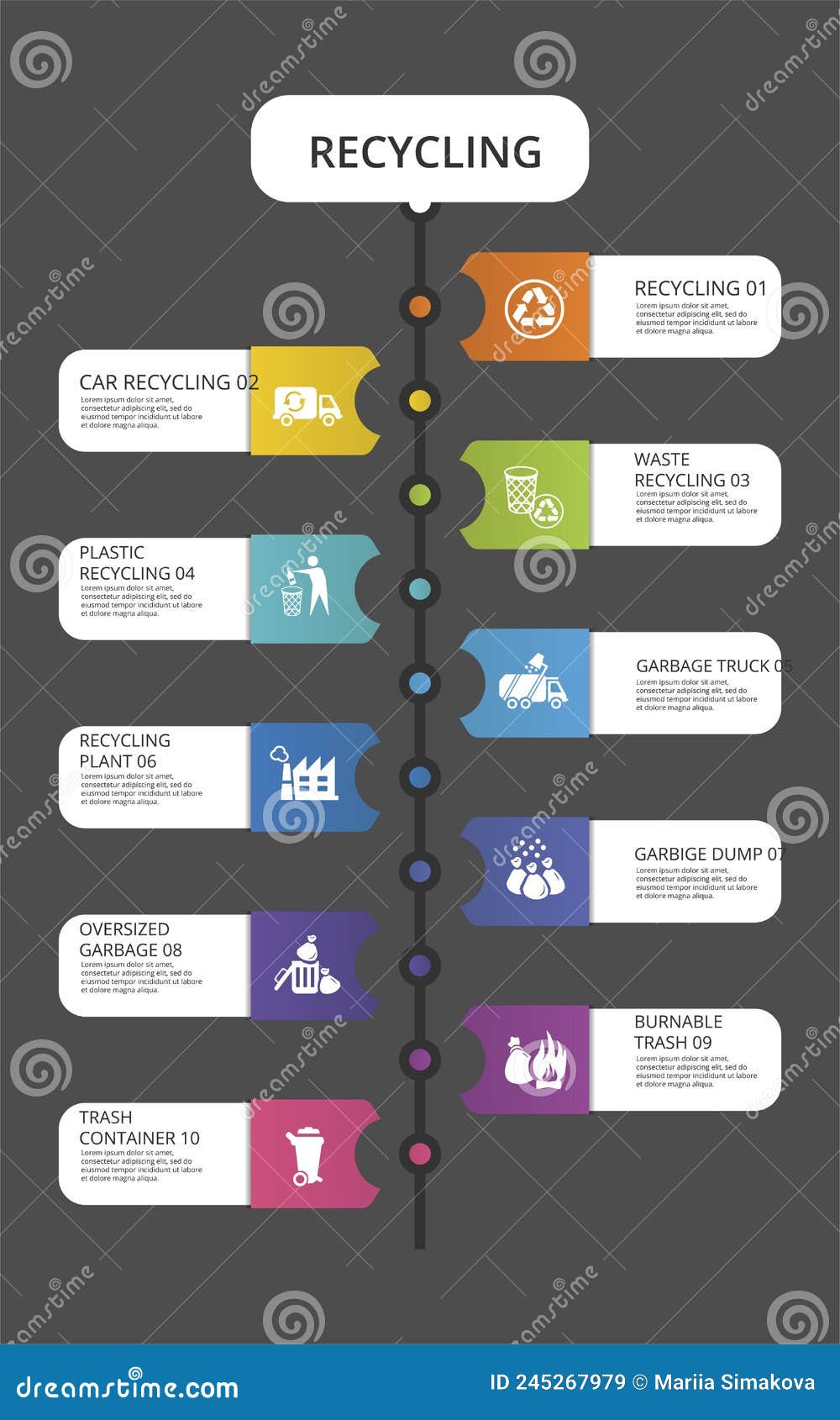 Infographic Recycling Template. Icons in Different Colors. Include ...