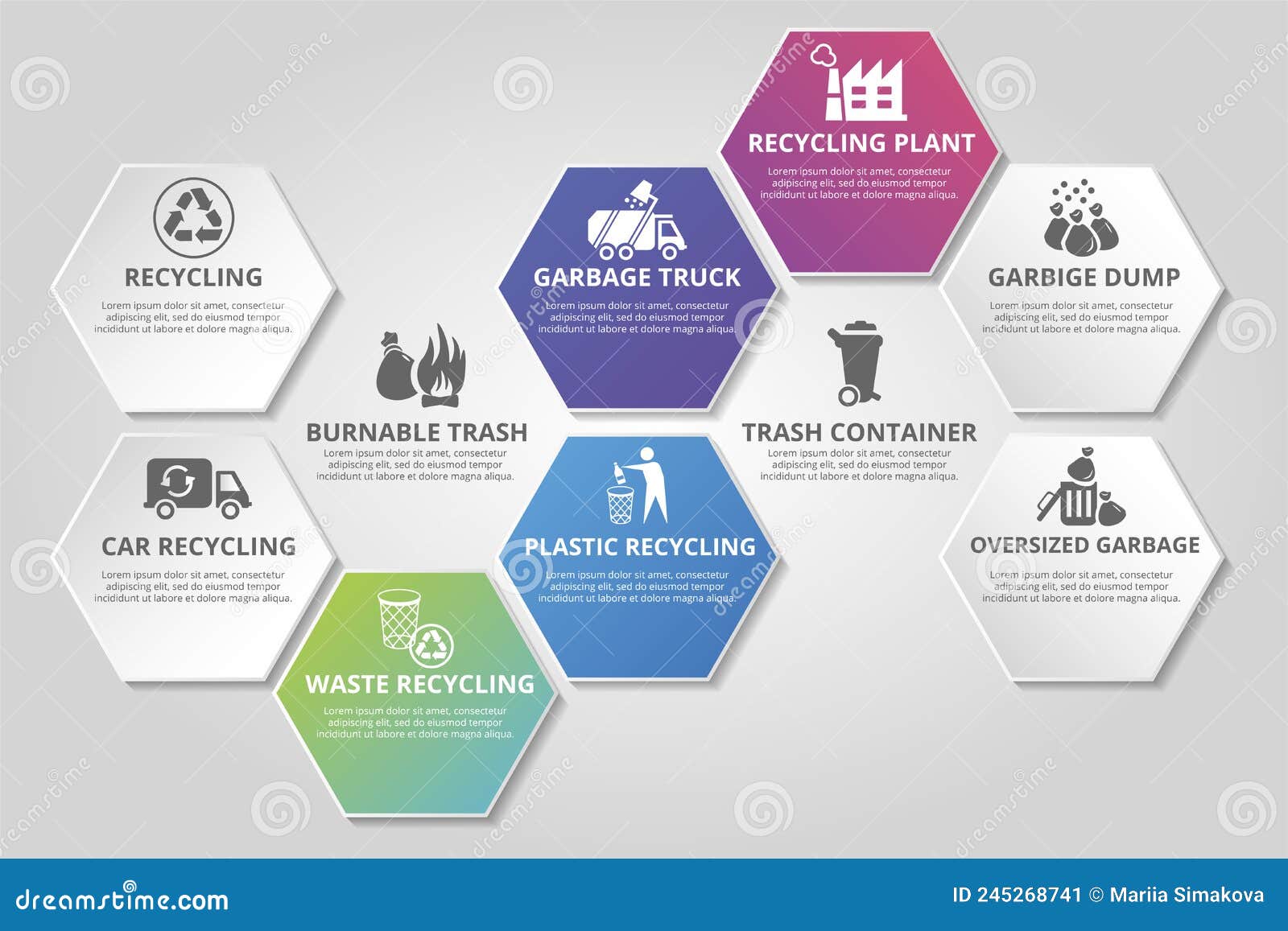 Infographic Recycling Template. Icons in Different Colors. Include ...