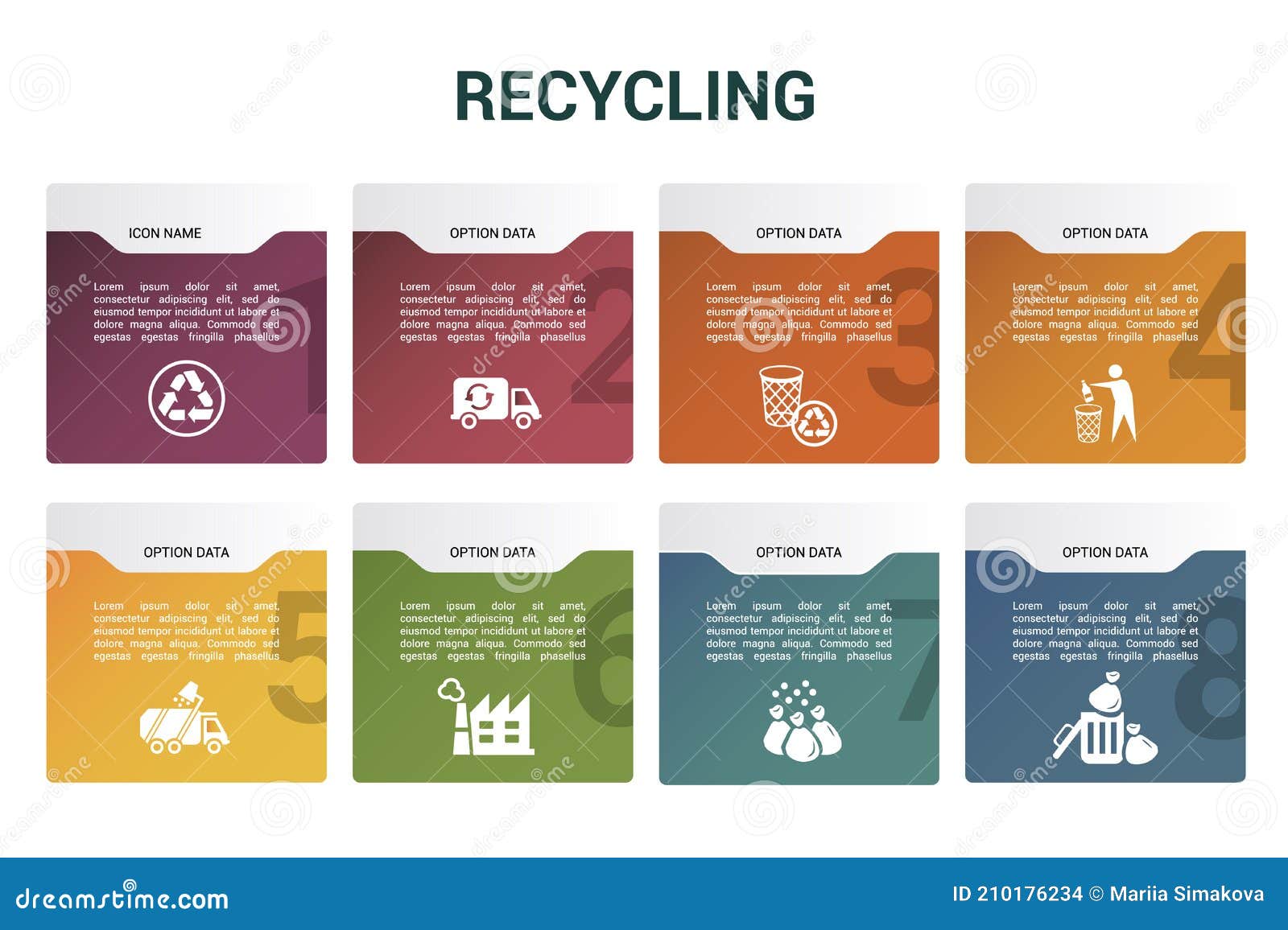 Infographic Recycling Template. Icons in Different Colors. Include ...
