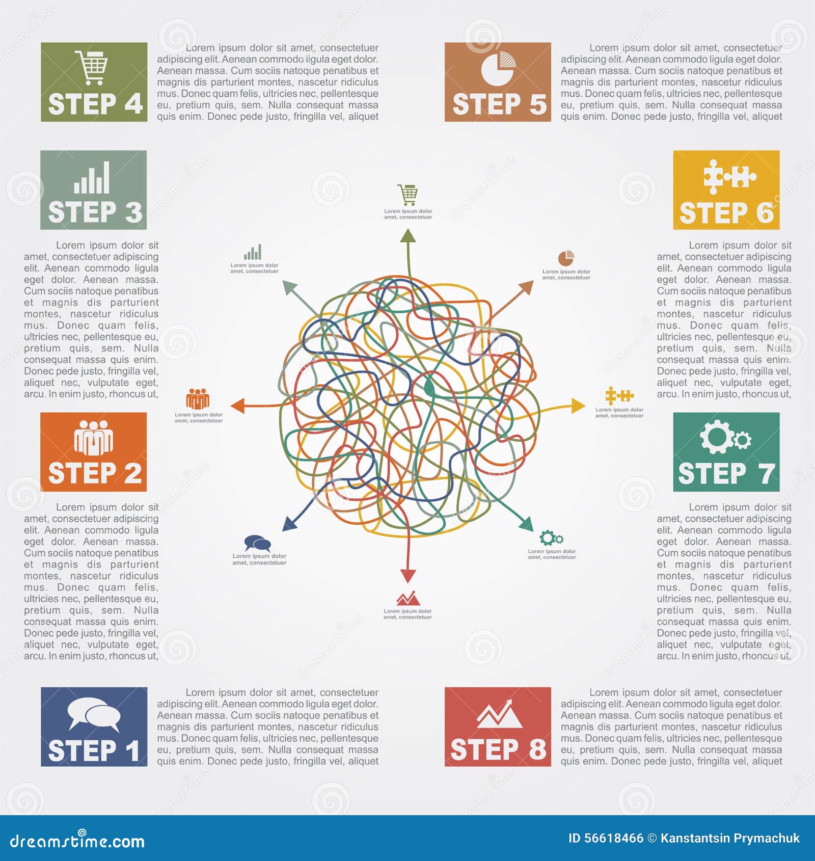 Tangle Timeline Infographic Template With Arrows On Color Dotted Line ...