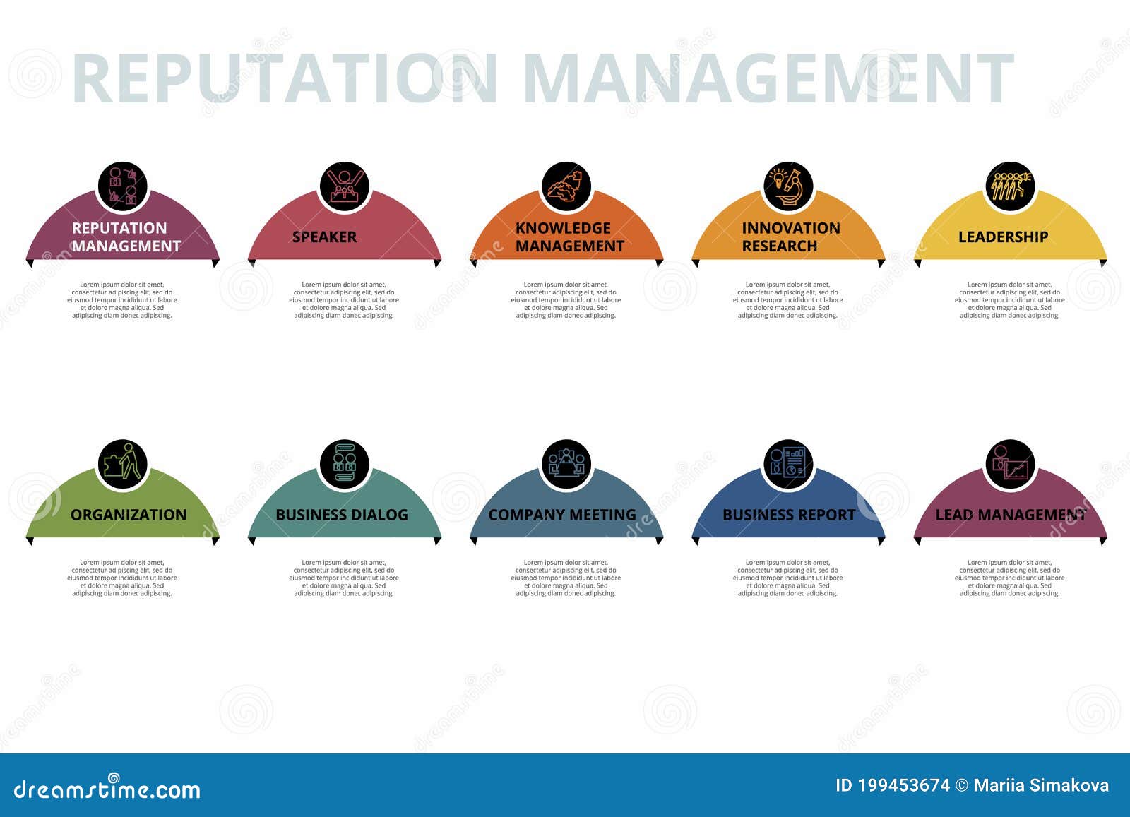 Infographic Reputation Management Template. Icons in Different Colors ...