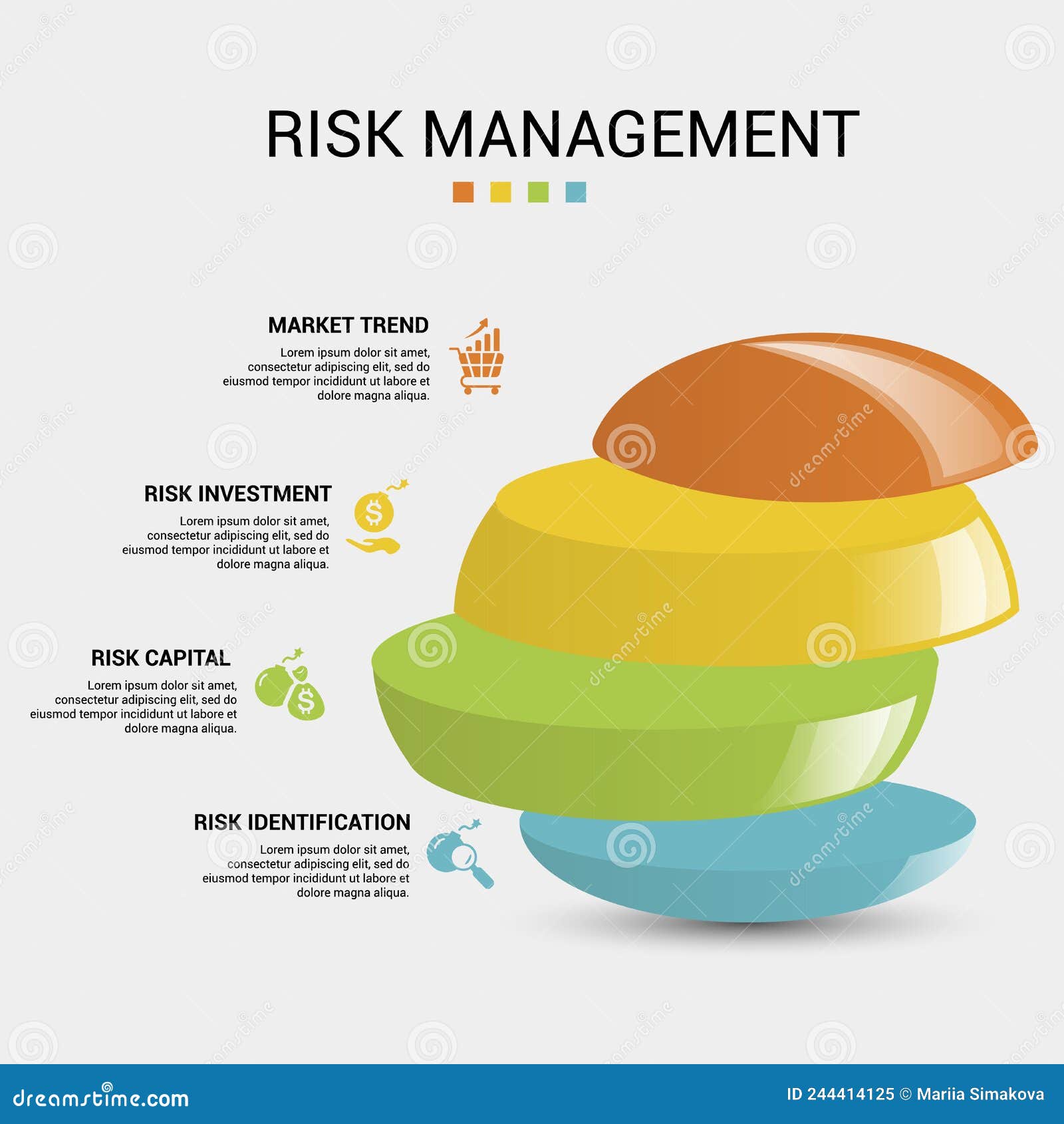 Infographic Risk Management Icons Vector Illustration. 5 Colored Steps ...