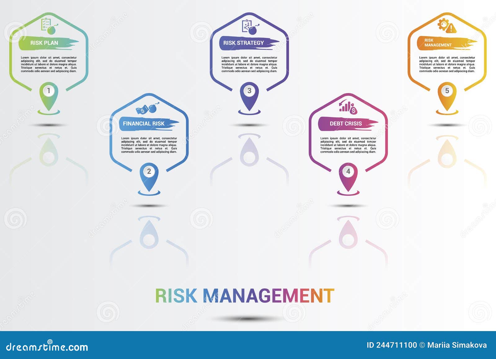 Infographic Risk Management Icons Vector Illustration. 5 Colored Steps ...