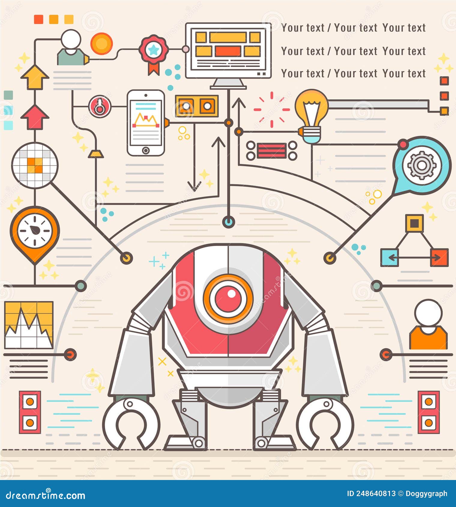 Infographic Robot Standing Confidently Of Graph, Vector Illustration ...