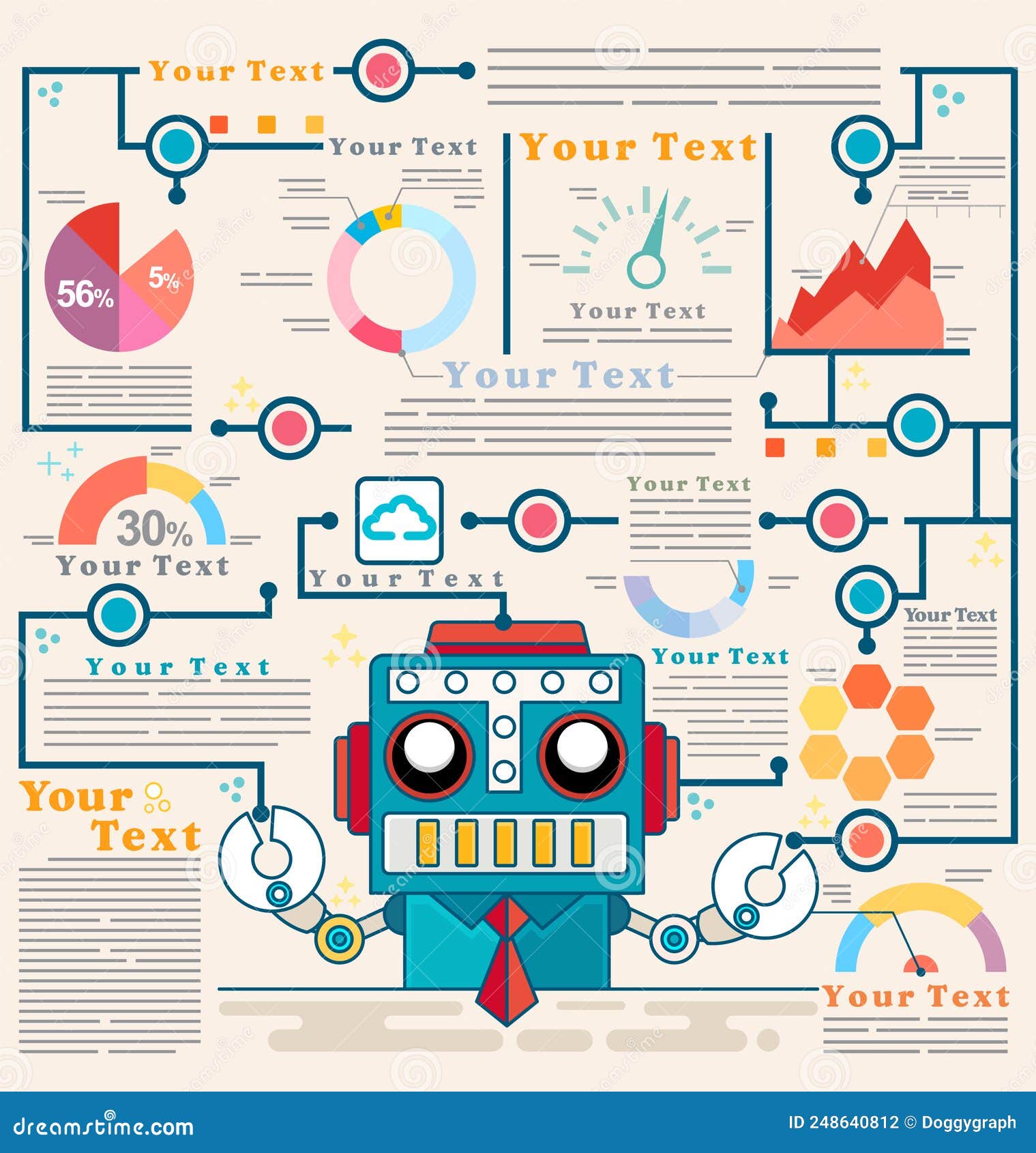 Infographic Robot Standing Confidently Of Graph, Vector Illustration ...