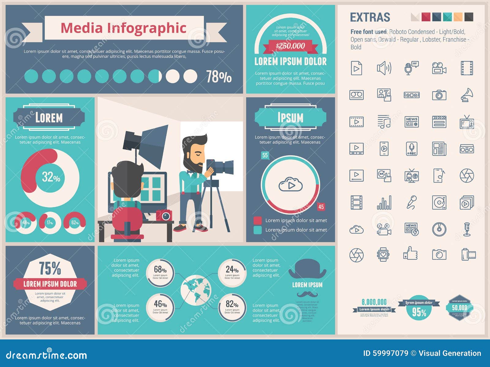 Infographic-Schablone Design Der Medien Flache Vektor Abbildung ...