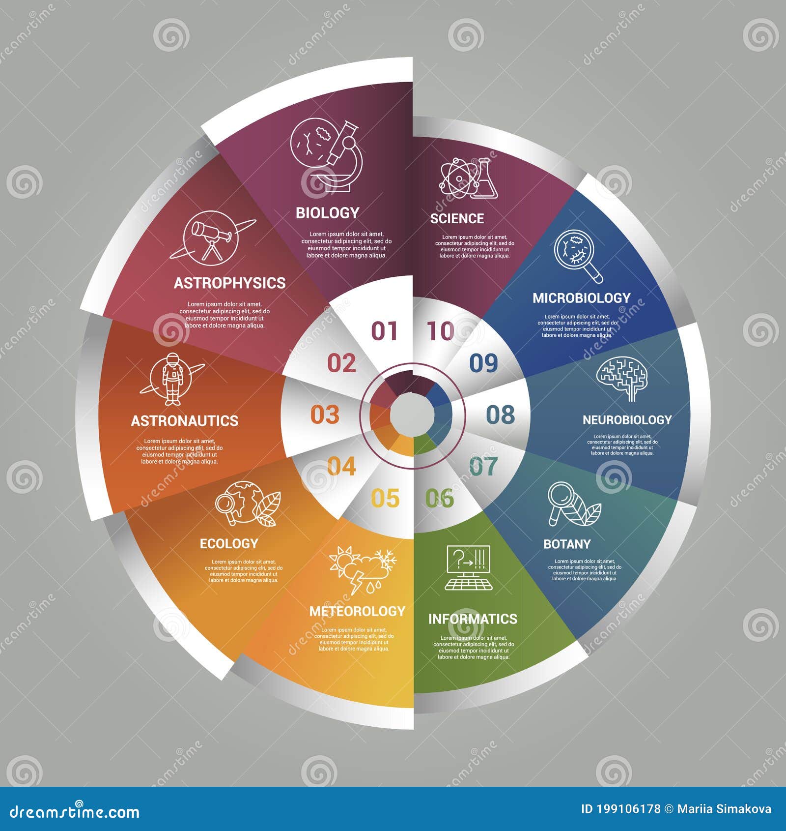 Infographic Science Template. Icons in Different Colors. Include ...