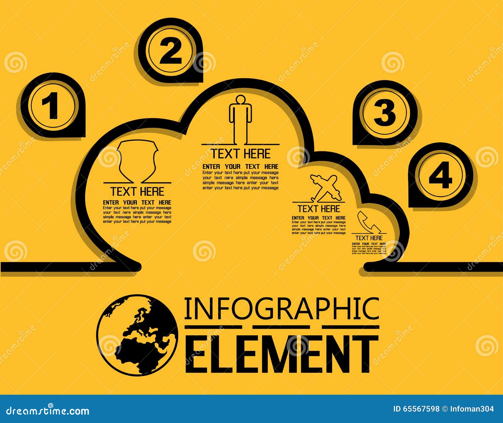 Infographic Simple Line Style Template with Steps Parts Options Cloud ...
