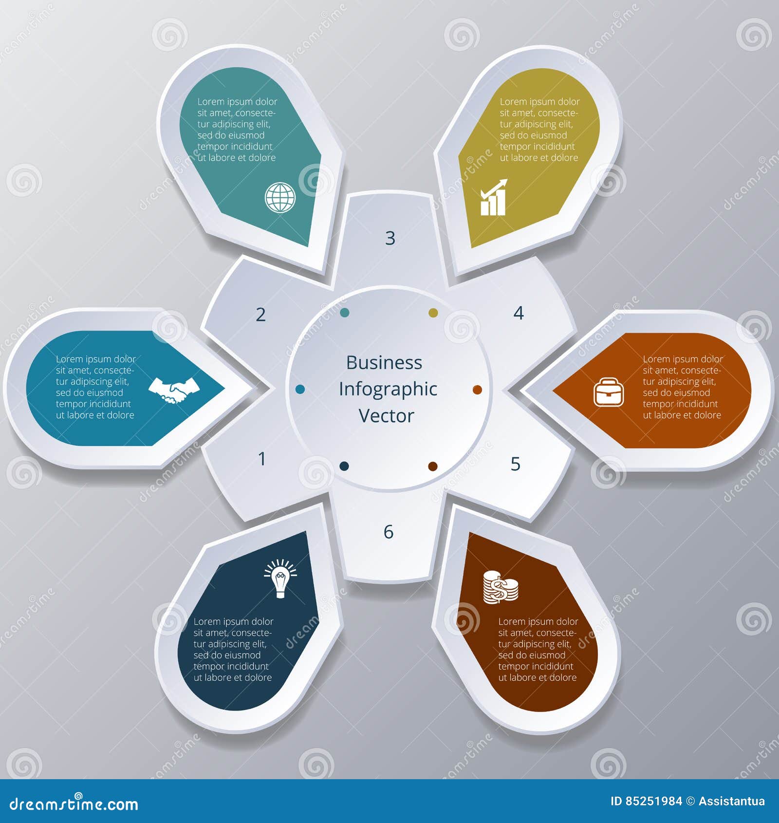 Infographic Six Points Arranged in Circle Gear Stock Vector ...
