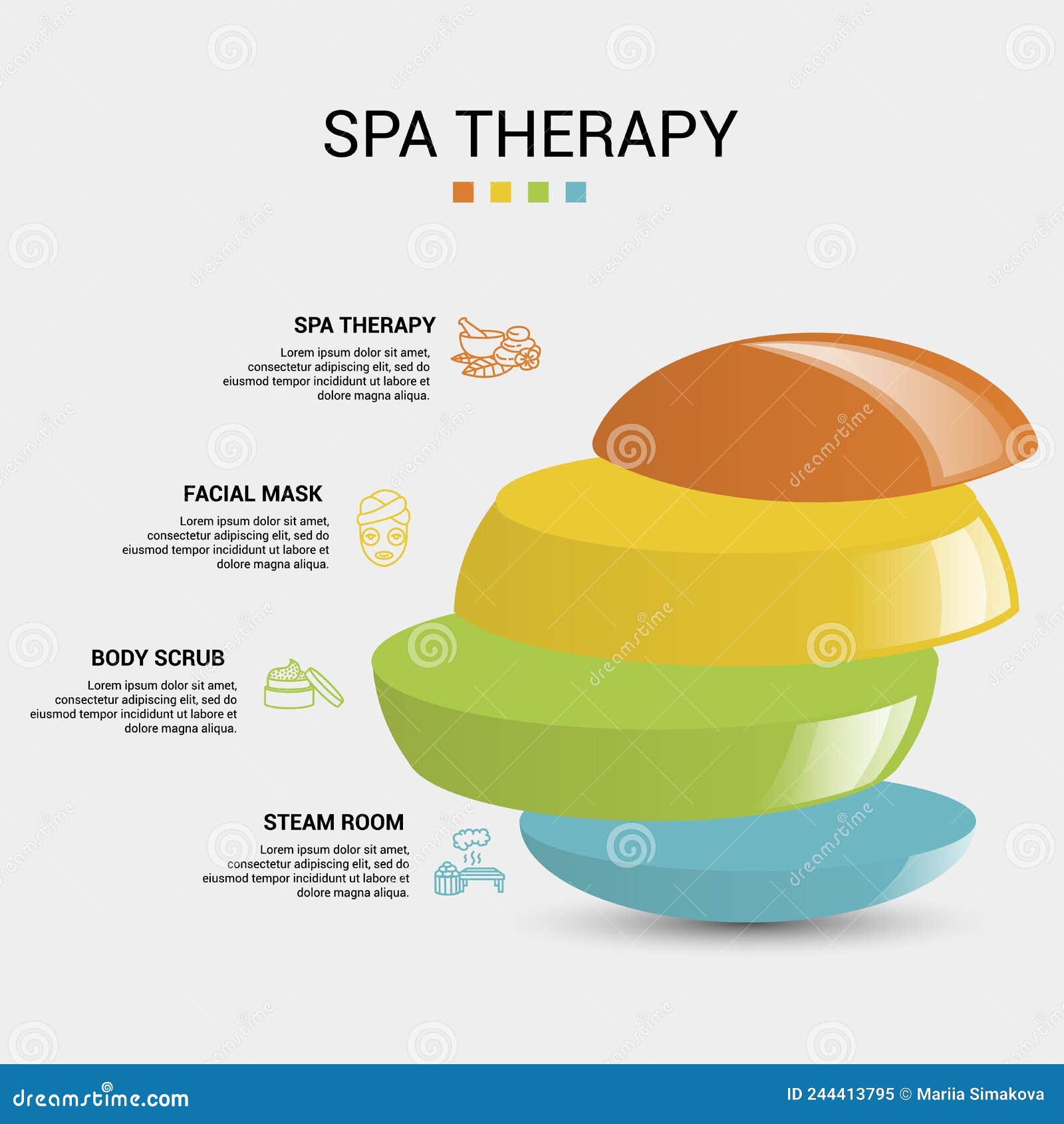 Infographic Spa Therapy Icons Vector Illustration. 4 Colored Steps Info ...