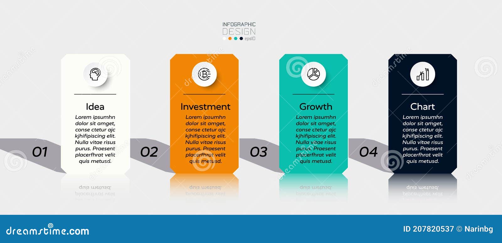 Square Flat Designed by 4-step Vector Showing Work Process. Stock ...