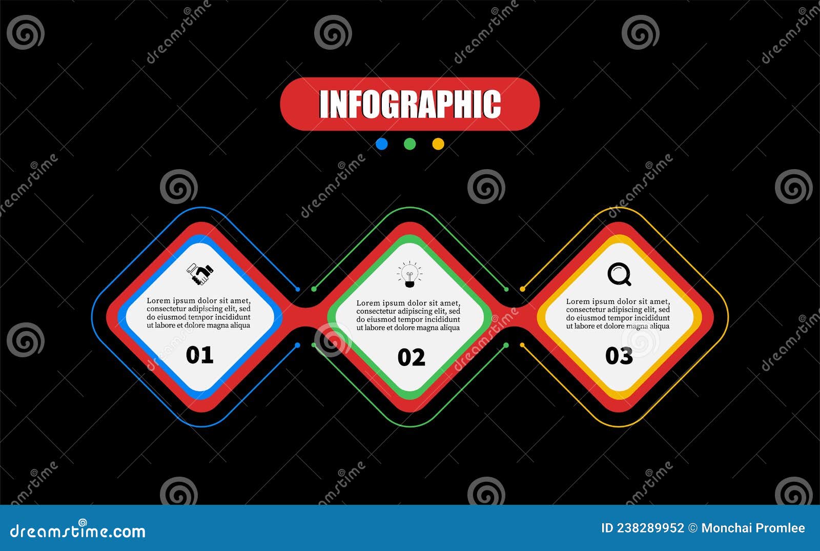 Infographic Square Timeline Business with Three Steps. Square Vector ...