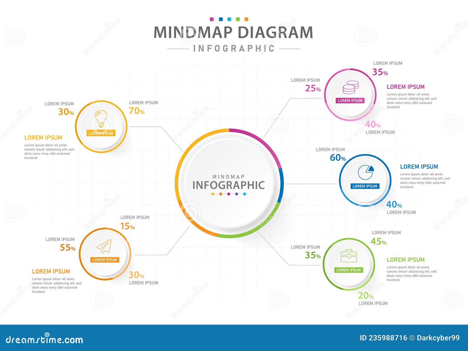 6 Steps Mindmap Pyramid Diagram With Icon Topics. Concept Presentation ...
