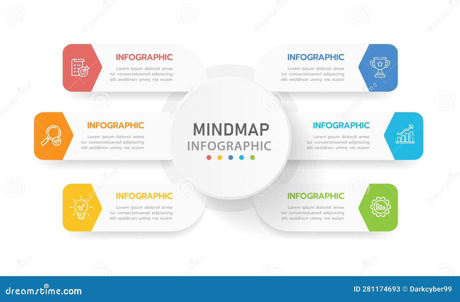 Infographic 6 Steps Modern Mindmap Diagram with Rectangle Topics ...