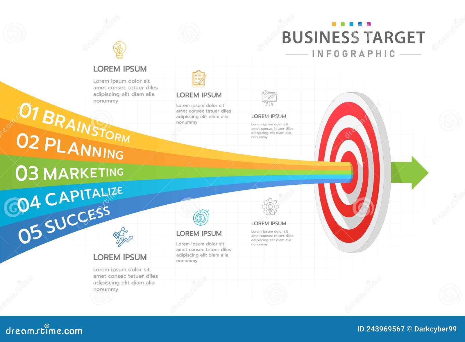 Infographic 5 Steps Modern Target Diagram with Arrows. Stock Vector ...
