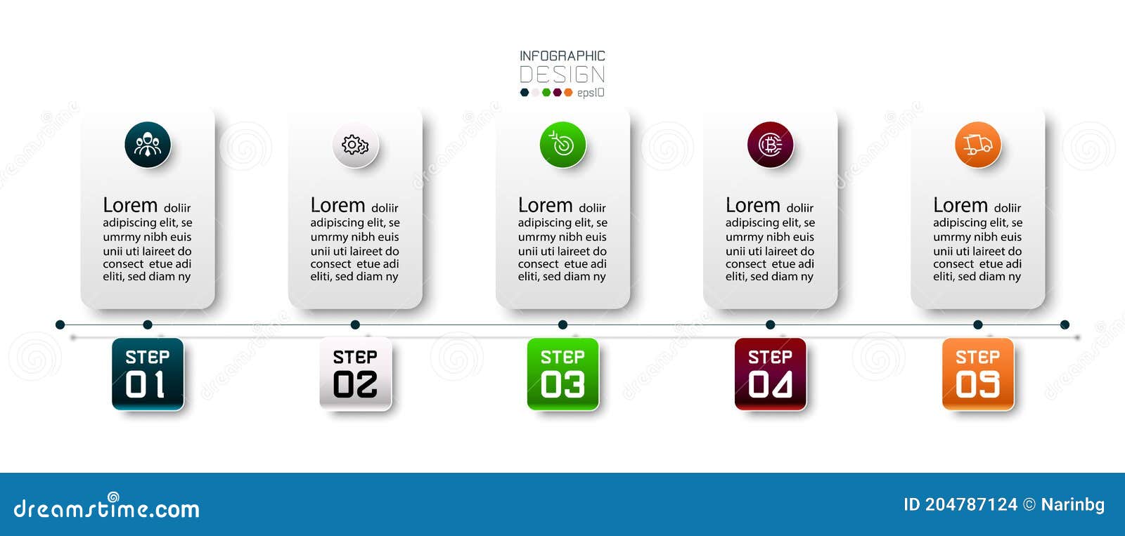 5 Steps in the Presentation To Explain the Work Process in Square Shape ...