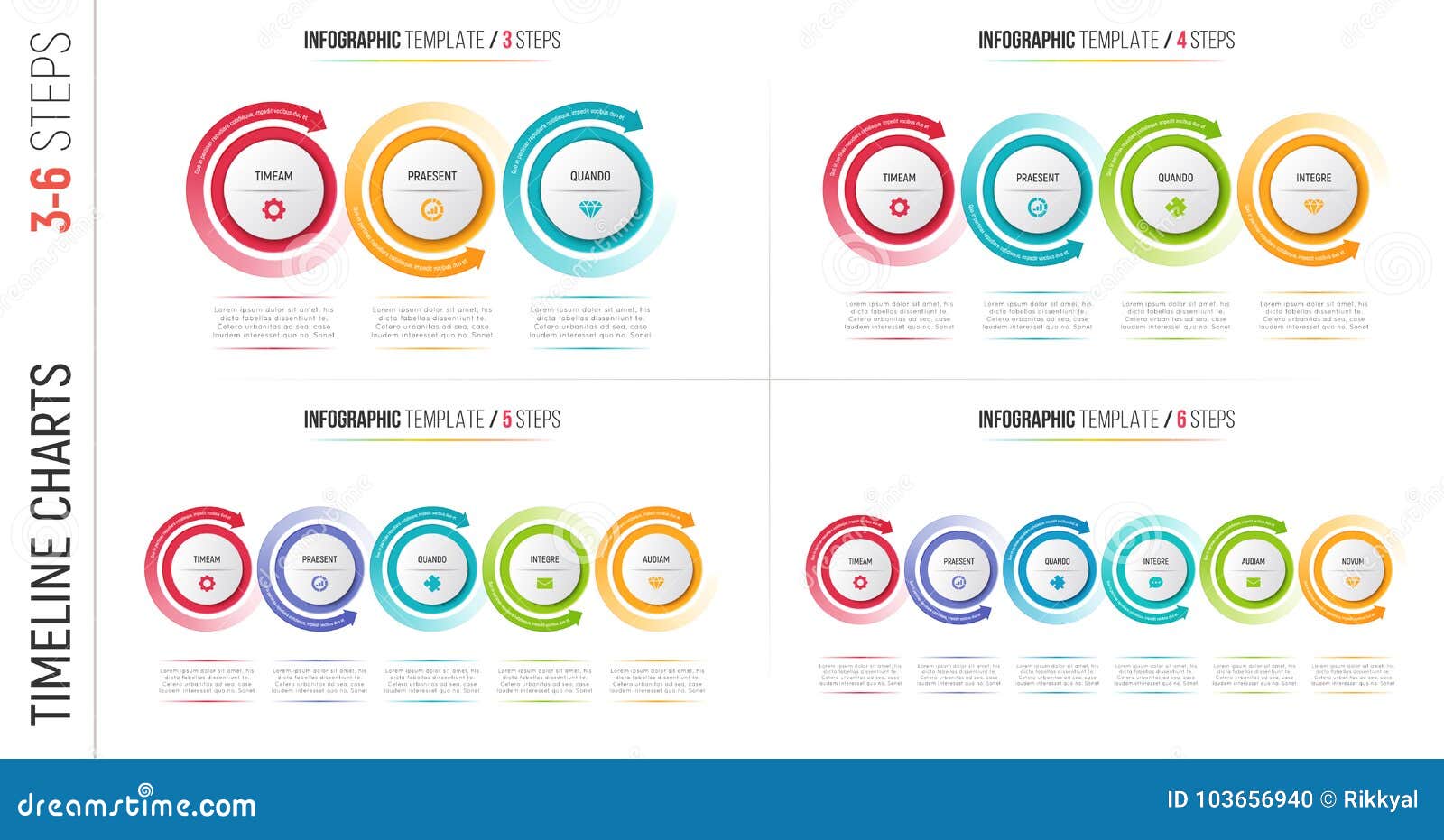 Infographic 3-6 Steps Process Charts With Circular Arrows. Vector ...