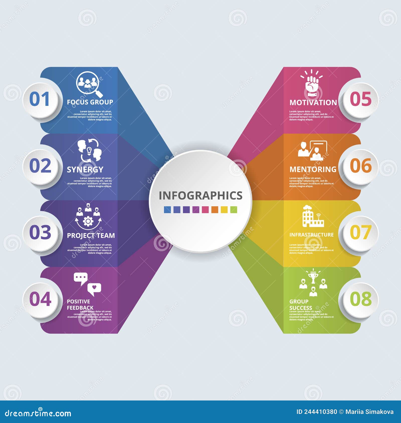 Infographic Team Building Icons Vector Illustration. 8 Colored Steps ...