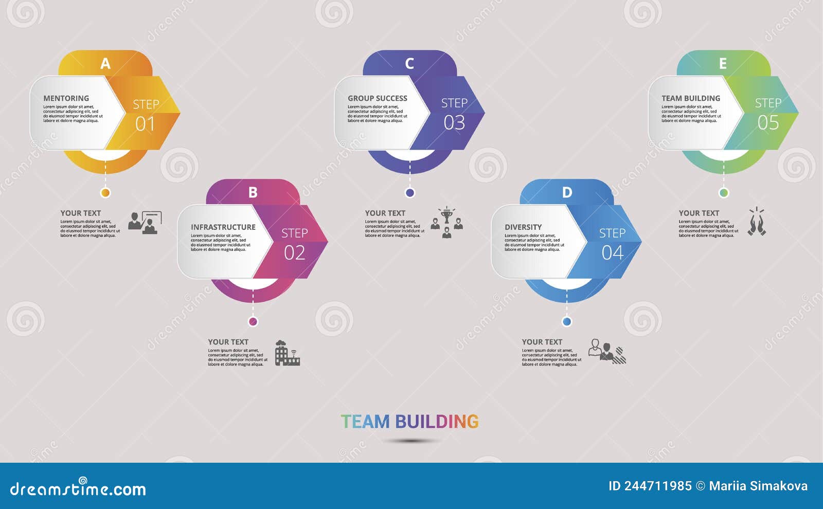 Infographic Team Building Icons Vector Illustration. 5 Colored Steps ...