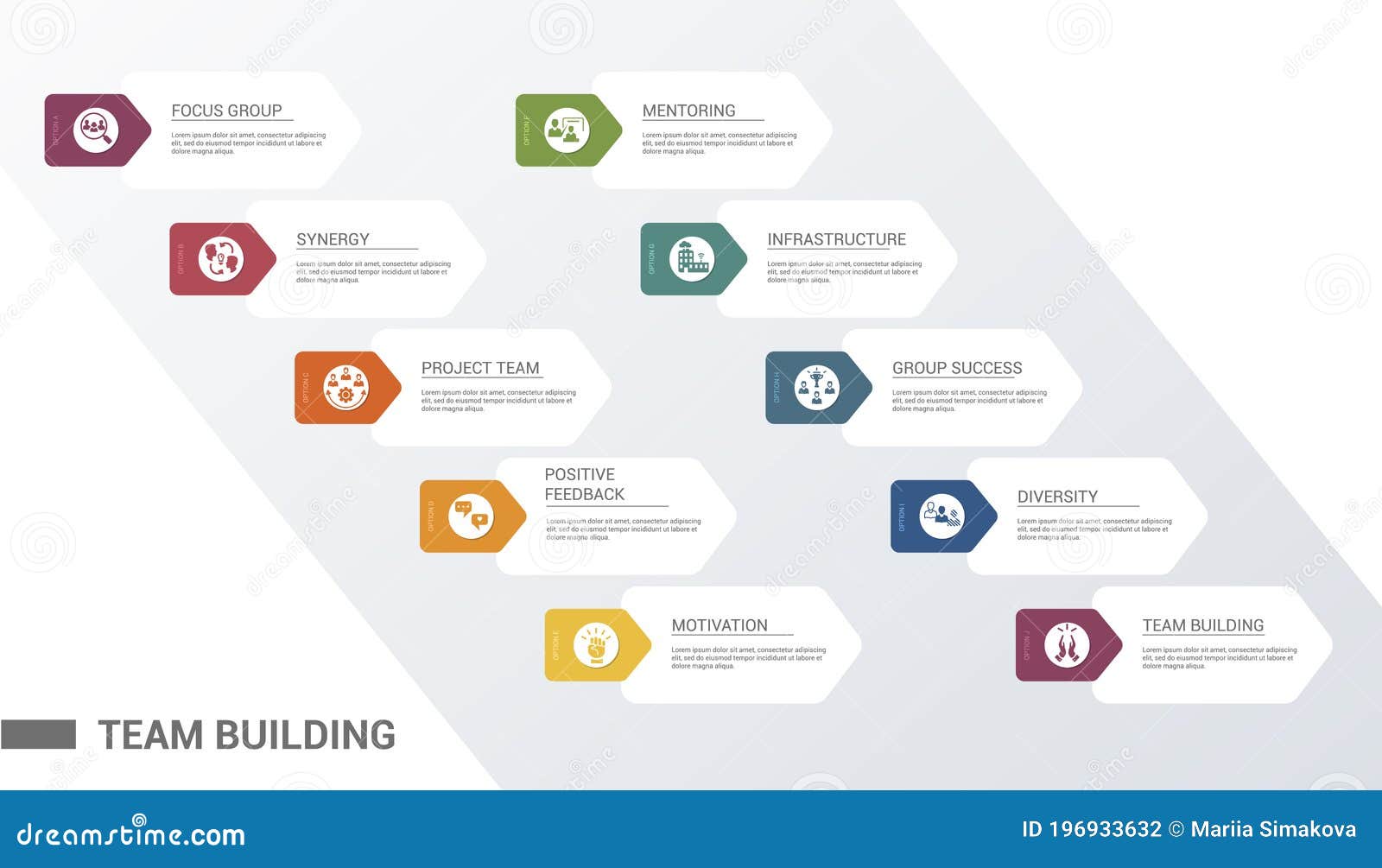 Infographic Team Building Template. Icons in Different Colors. Include ...