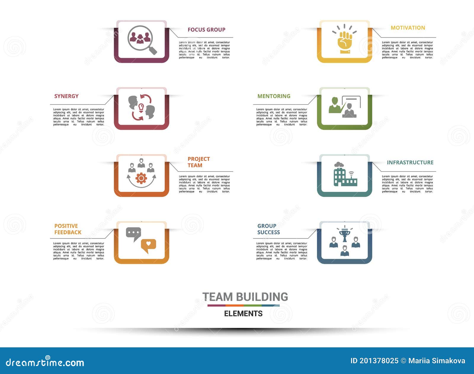 Infographic Team Building Template. Icons in Different Colors. Include ...