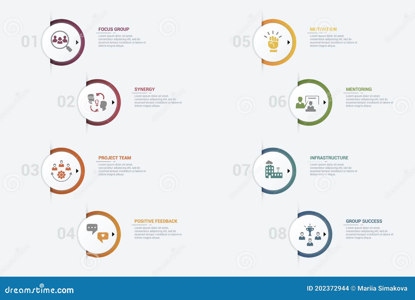 Infographic Team Building Template. Icons in Different Colors. Include ...