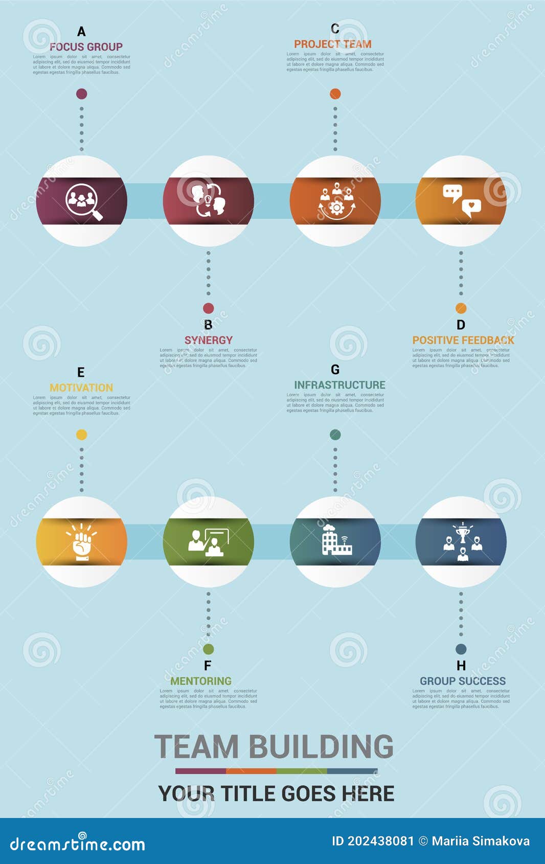 Infographic Team Building Template. Icons in Different Colors. Include ...