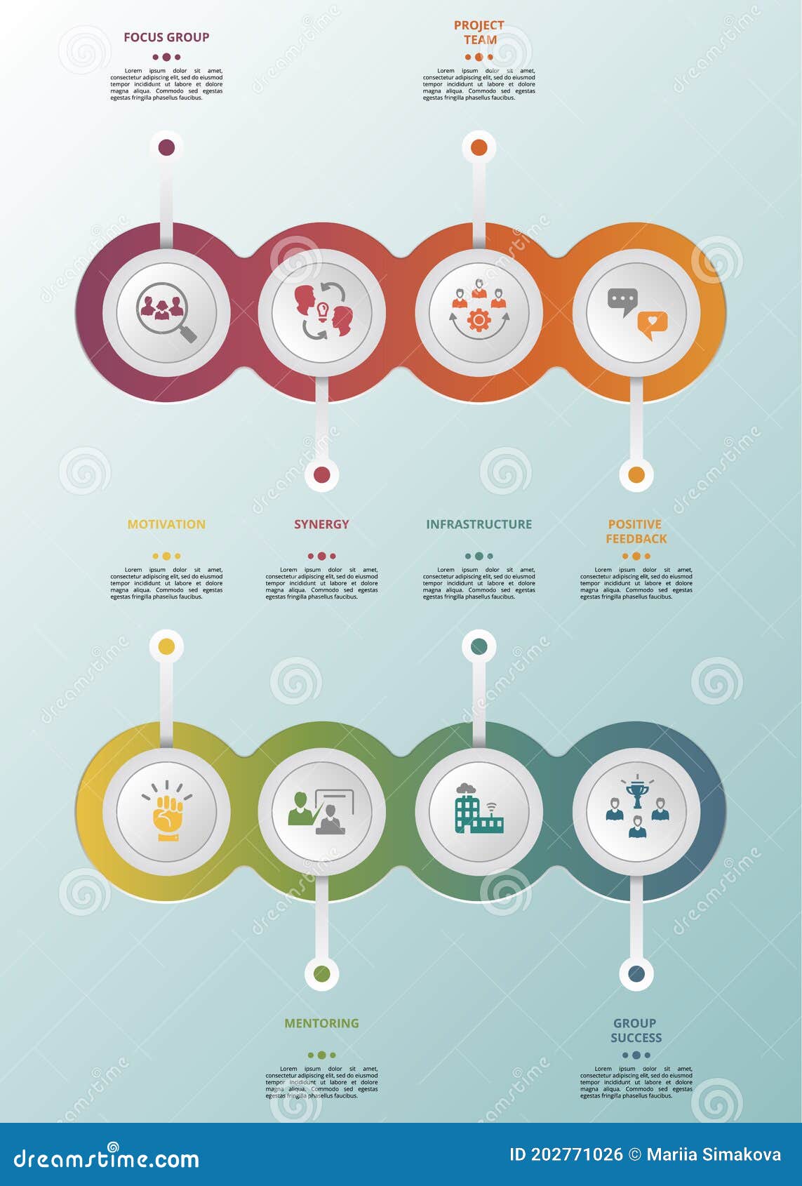 Infographic Team Building Template. Icons in Different Colors. Include ...