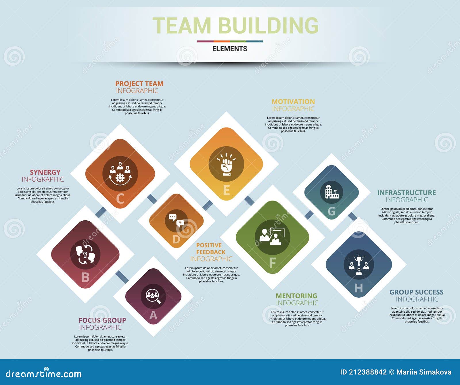 Infographic Team Building Template. Icons in Different Colors. Include ...