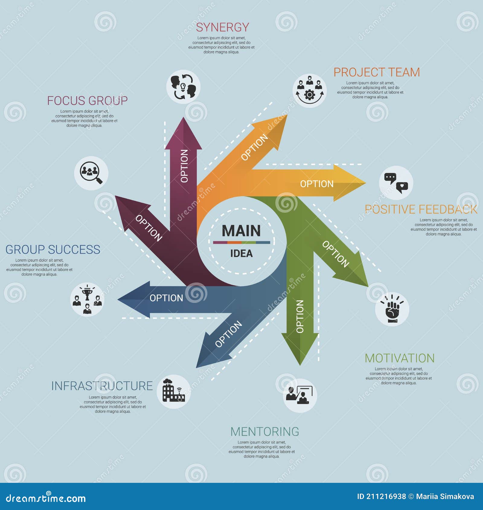 Infographic Team Building Template. Icons in Different Colors. Include ...