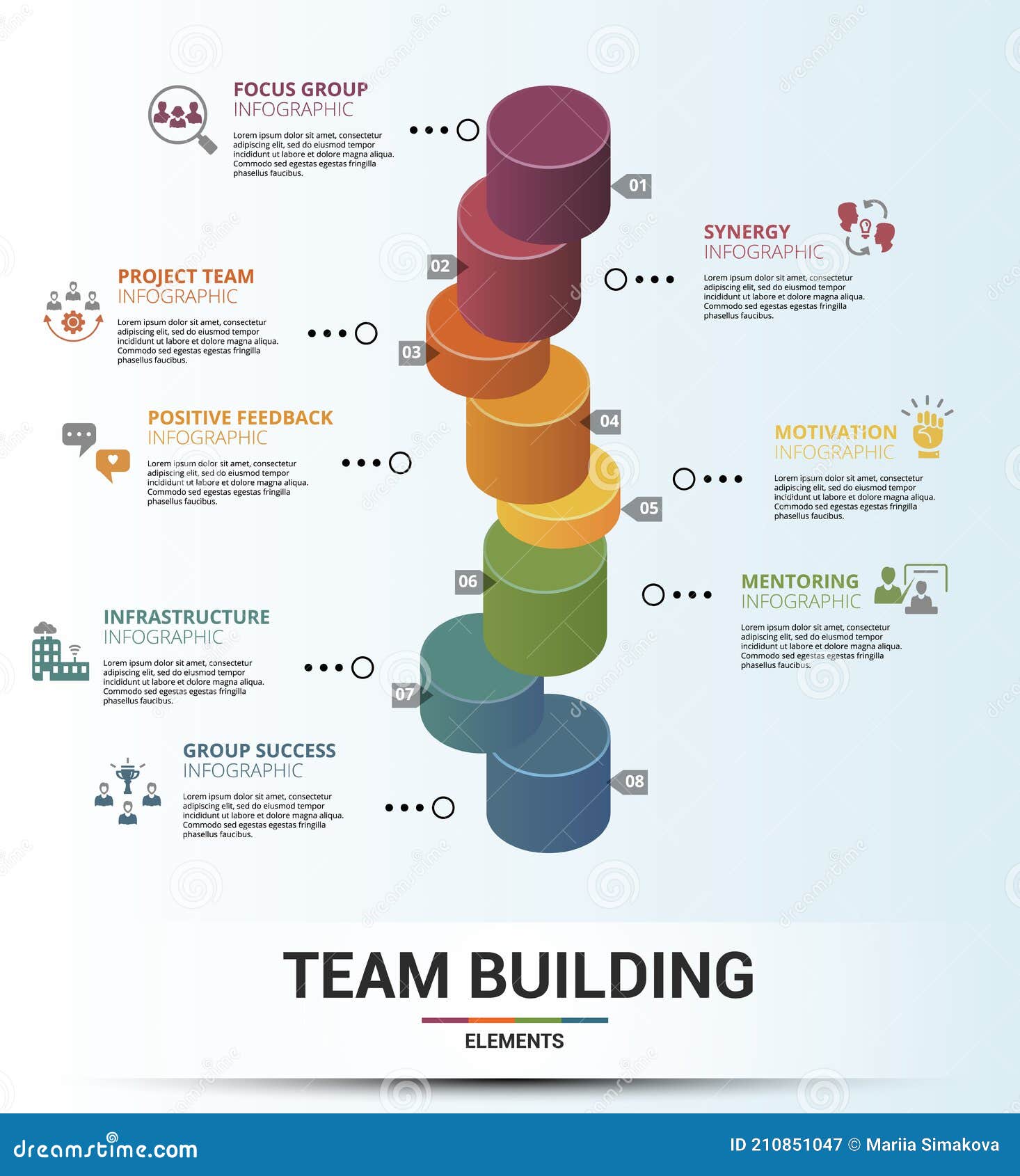 Infographic Team Building Template. Icons in Different Colors. Include ...