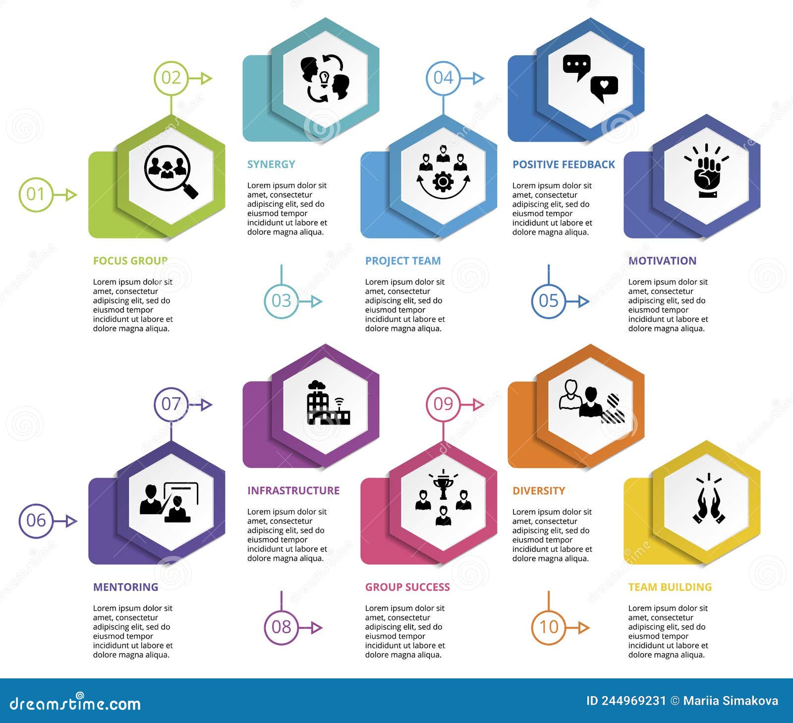 Infographic Team Building Template. Icons in Different Colors. Include ...