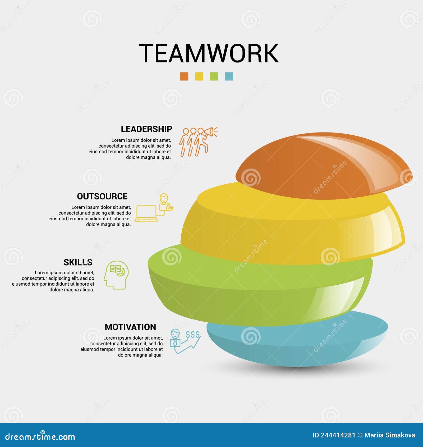 Infographic Teamwork Icons Vector Illustration. 4 Colored Steps Info ...