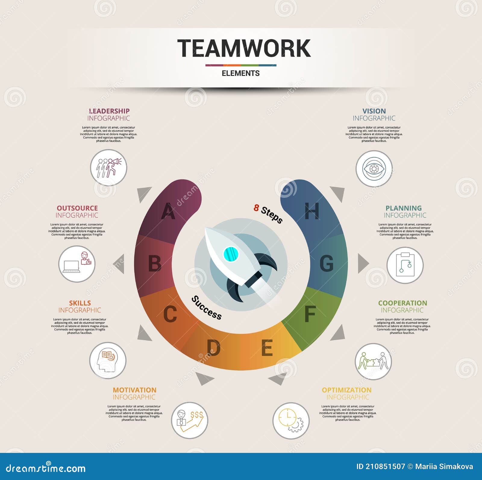 Infographic Teamwork Template. Icons in Different Colors. Include ...