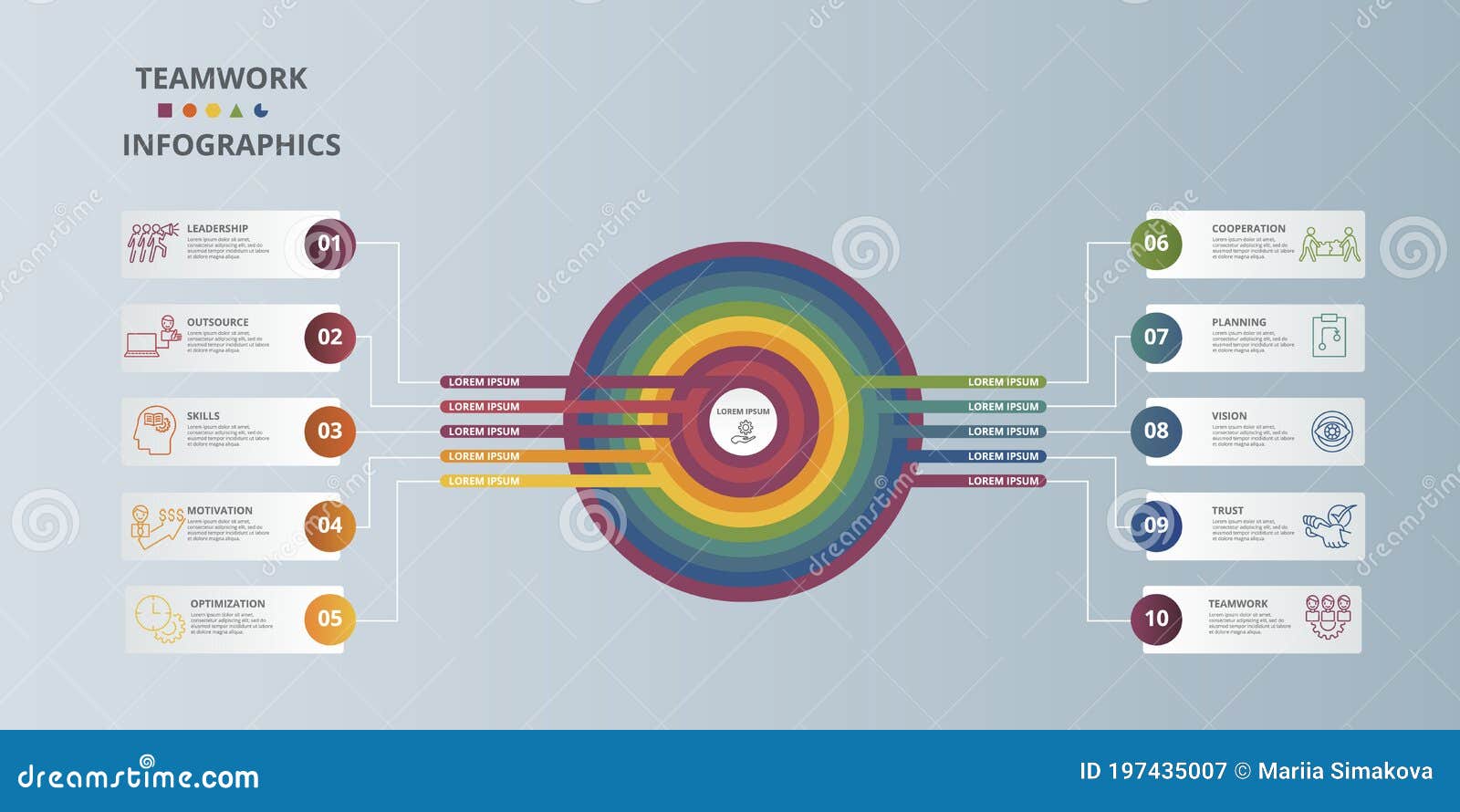 Infographic Teamwork Template. Icons in Different Colors. Include ...