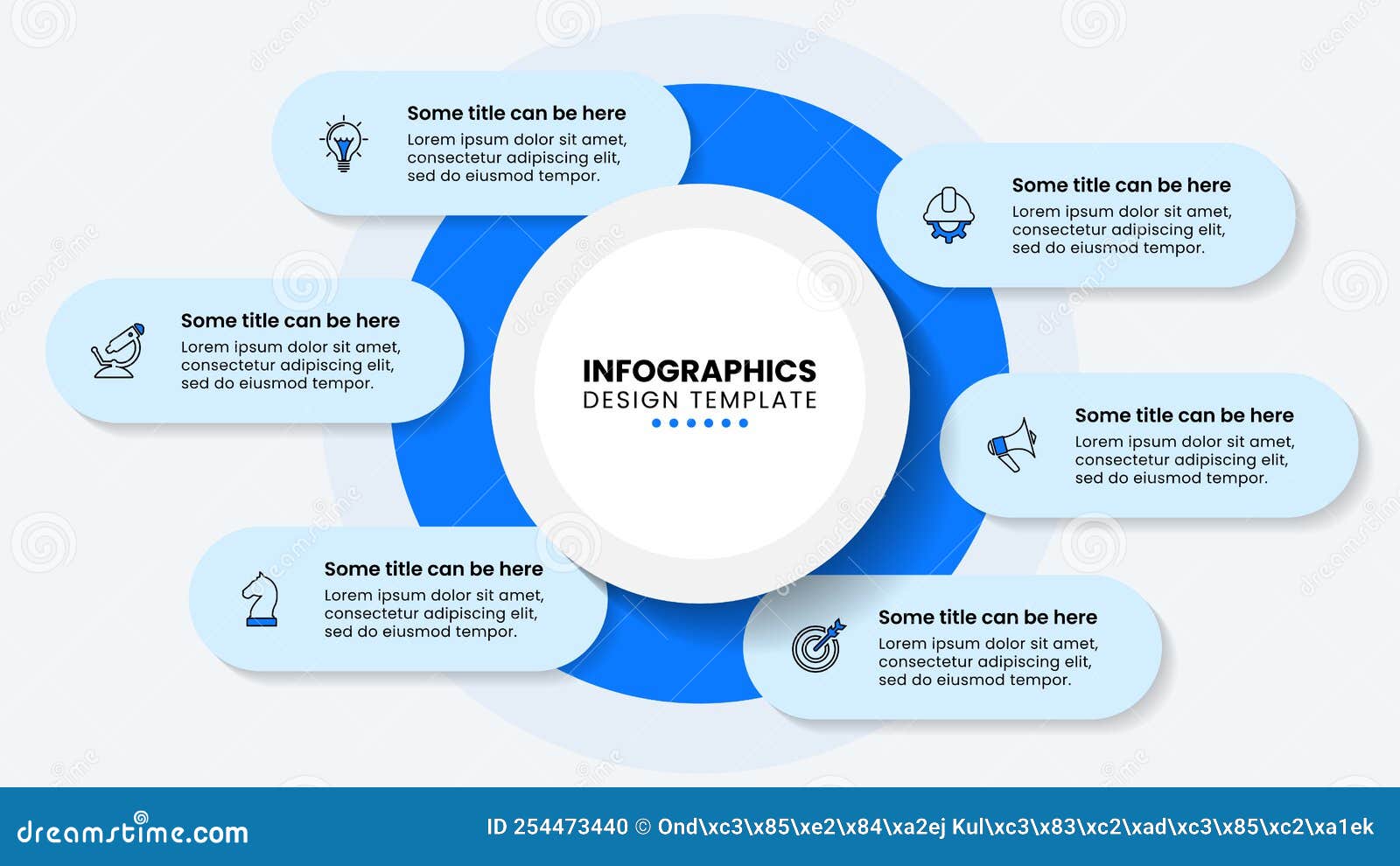 Infographic Template Blue Circle With 6 Steps And Text Stock Vector