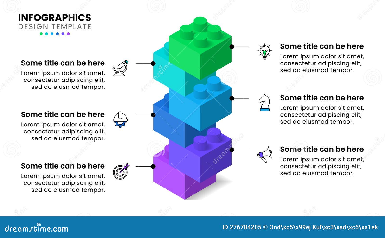 Infographic Template. 6 Building Blocks with Icons and Text Stock ...