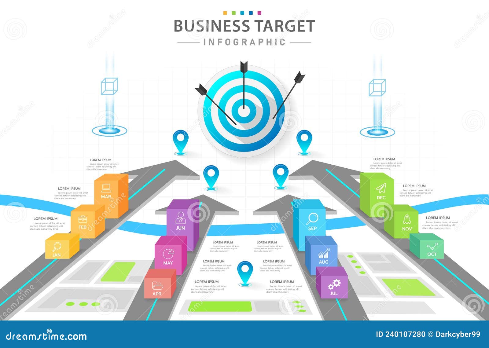 Infographic Modern 12 Months Target Diagram with Year Quarters. Stock ...