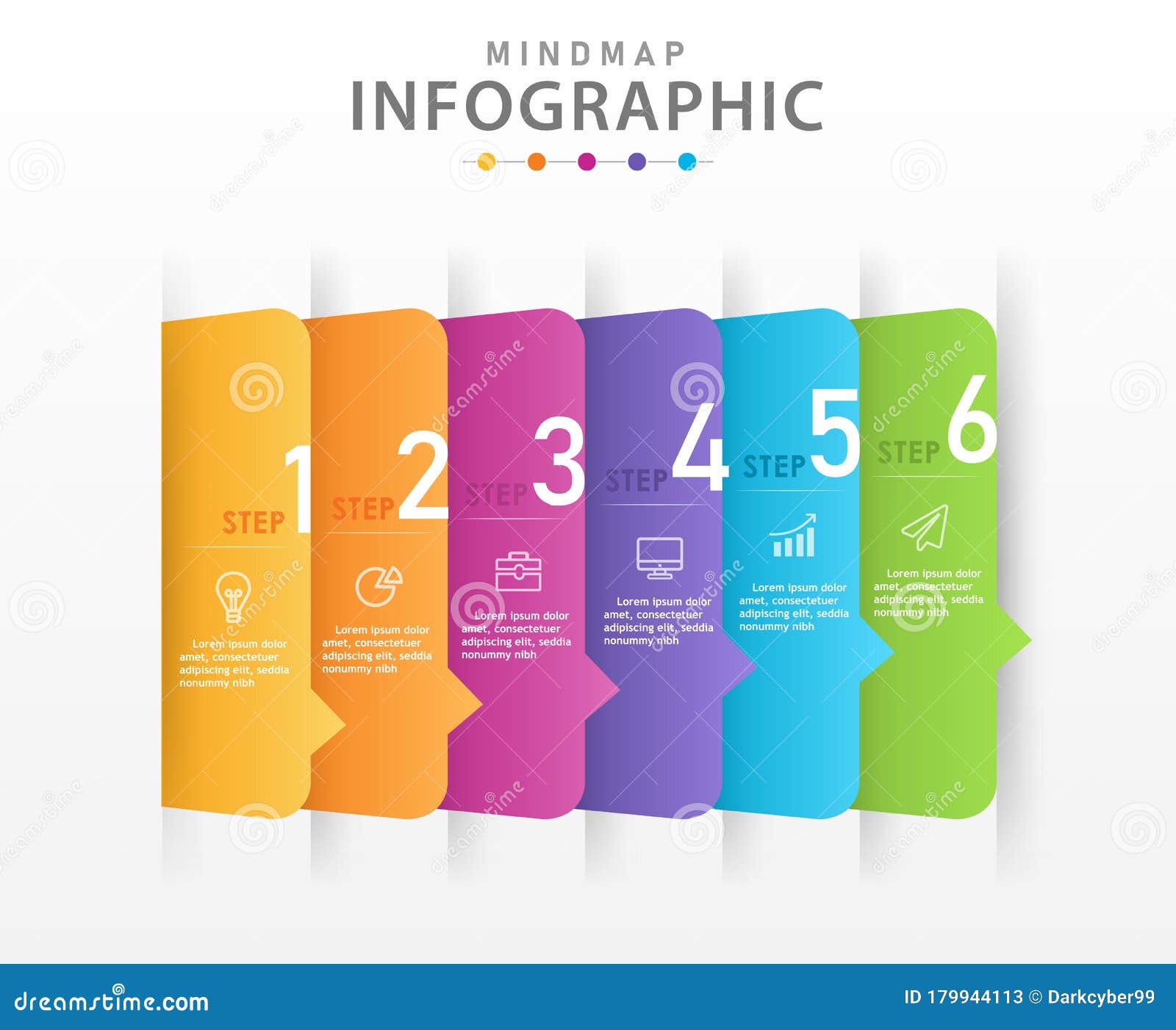 Infographic 6 Steps Modern Mindmap Diagram With Boxes, Presentation ...