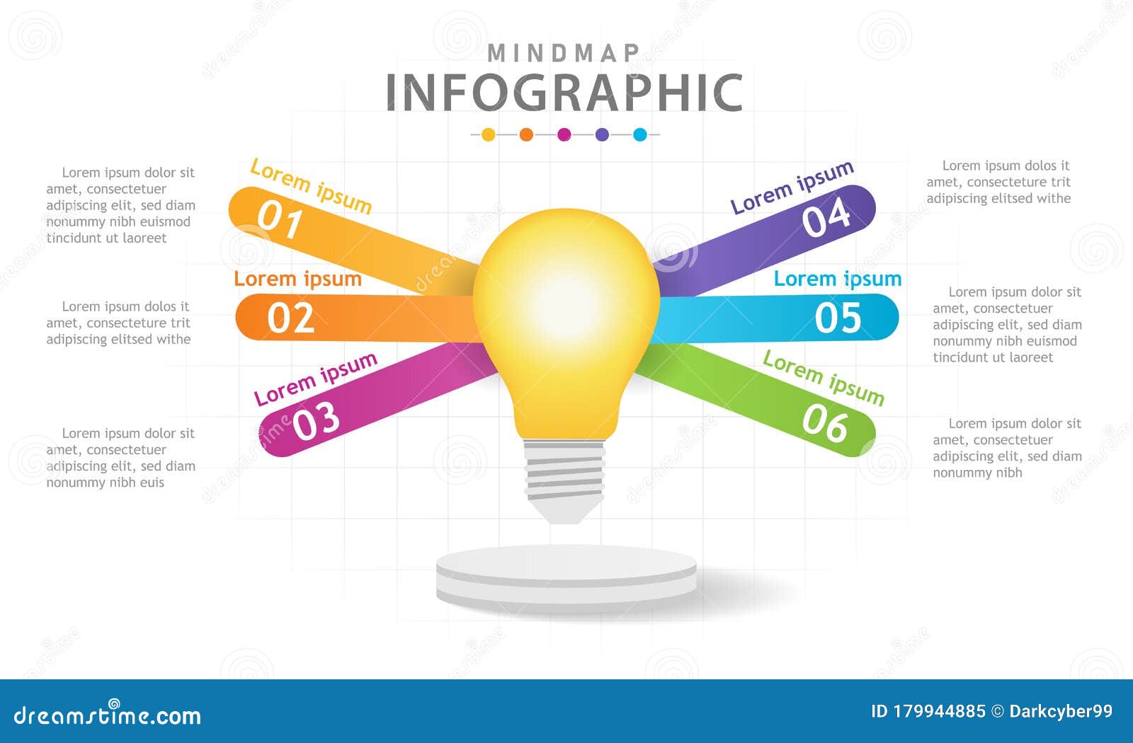 Infographic 6 Steps Modern Mindmap Diagram With Light Bulb ...