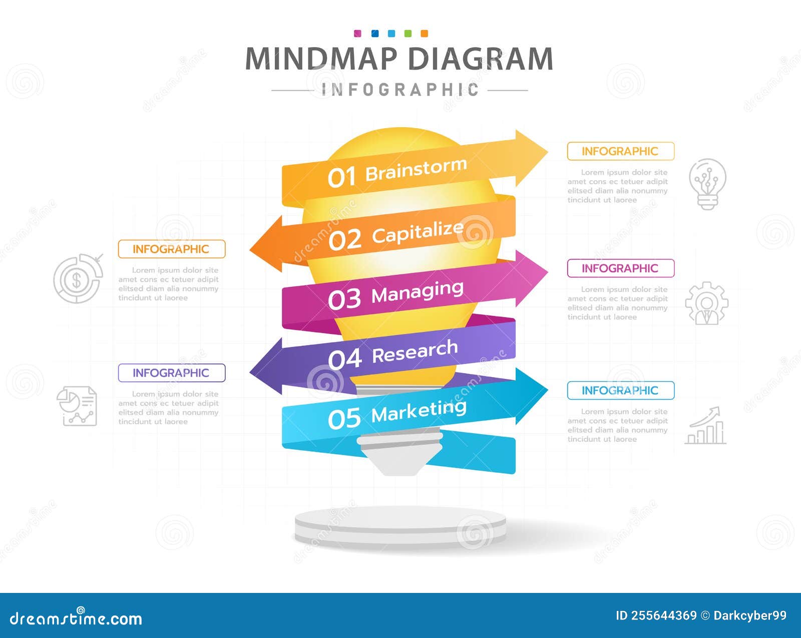 Infographic 5 Steps Modern Mindmap Diagram with Topics and Light Bulb ...